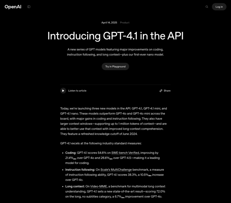 OpenAI API専用「GPT-4.1」シリーズ発表！「GPT-4.1」「Mini」「Nano」の違い・料金・性能まとめ | ChatGPTの学校