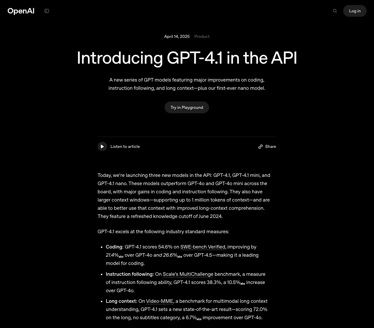 OpenAI API専用「GPT-4.1」シリーズ発表！「GPT-4.1」「Mini」「Nano」の違い・料金・性能まとめ | ChatGPTの学校